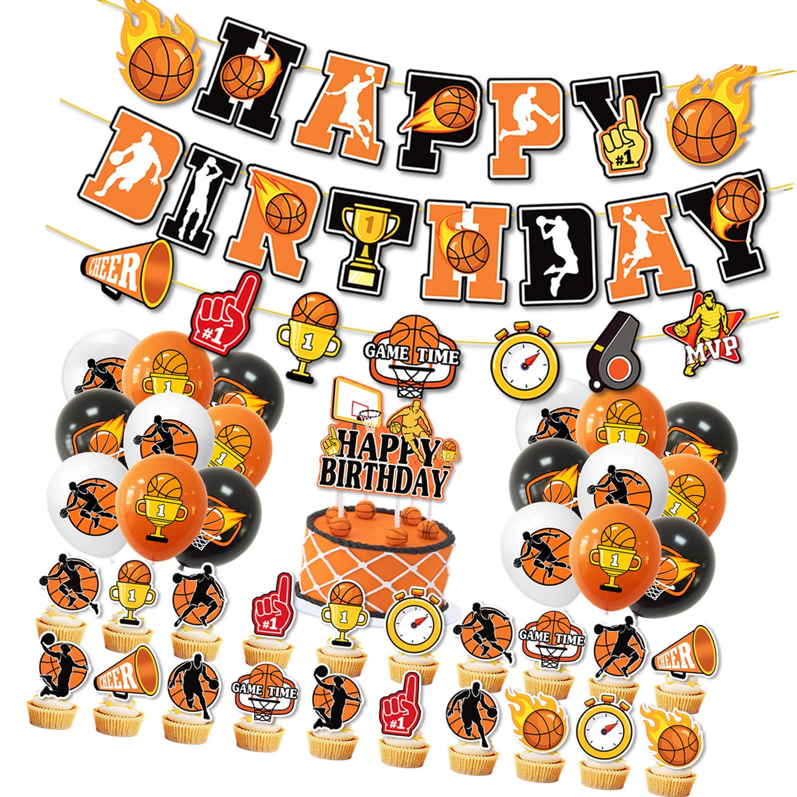 Kids Safe Basketball Party Decoration Pack With Banners Balloons Cake ...