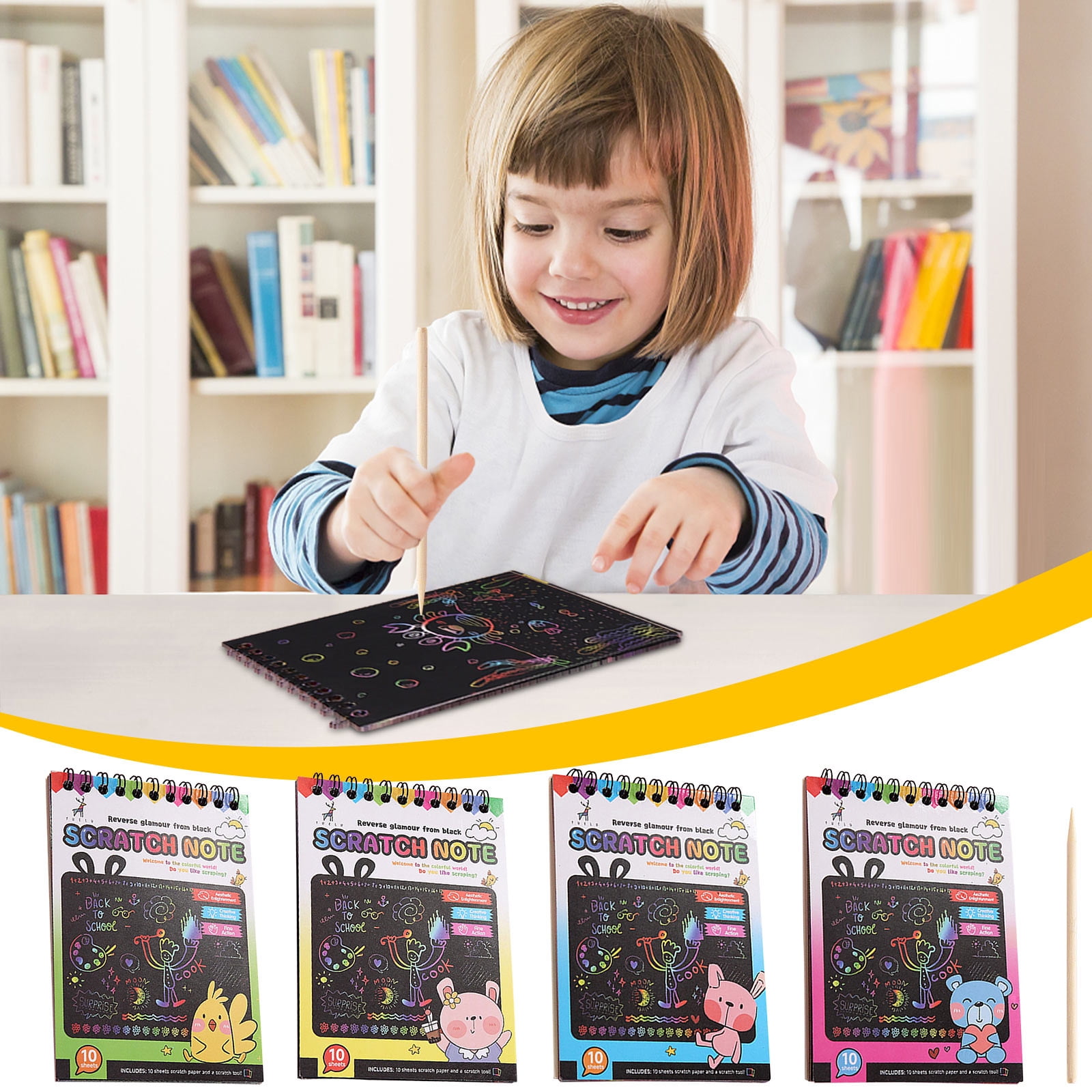 Kids Safe Scratch Art Paper Set with Wooden Pen - 15x10cm Glitter ...