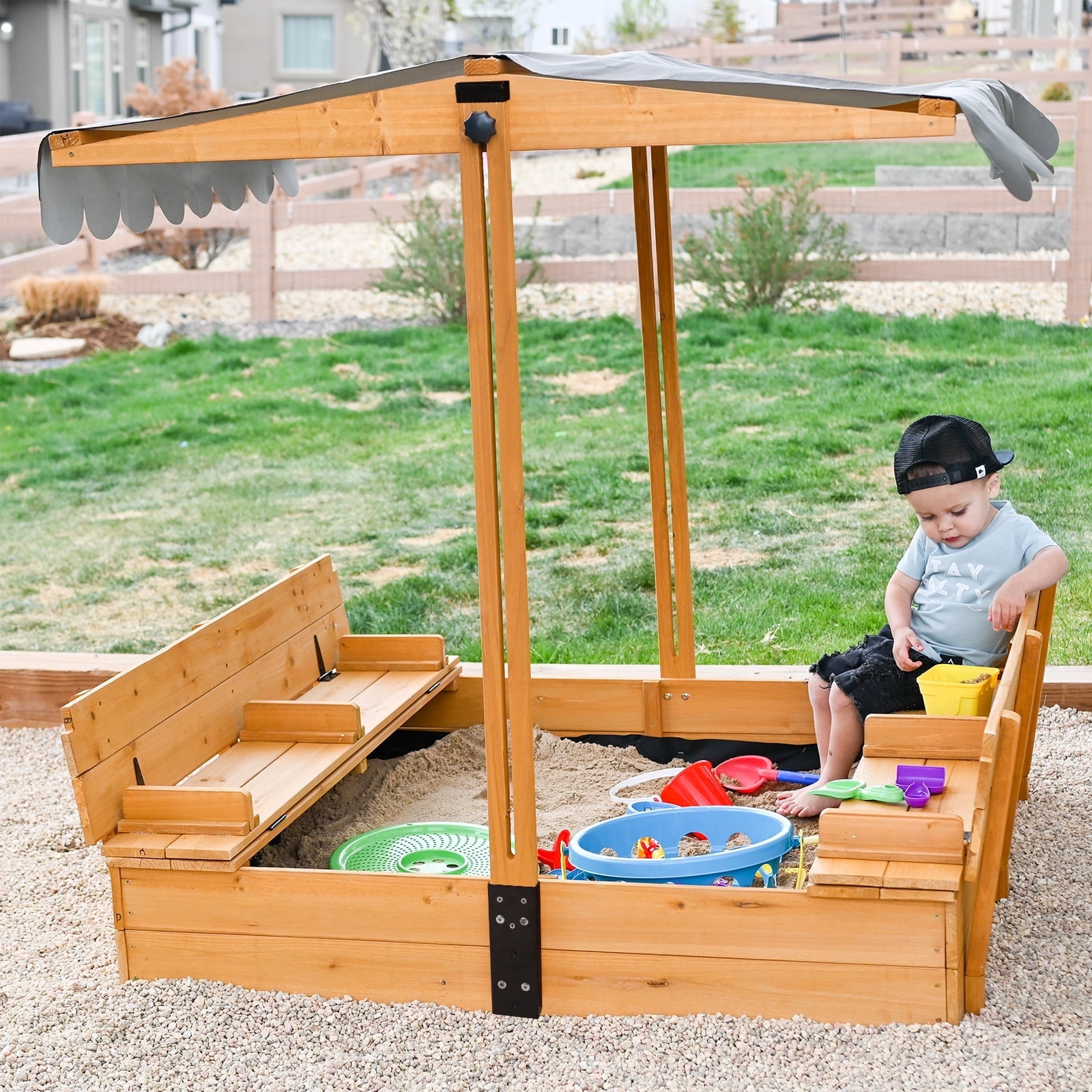 Kids Sand Boxes with Canopy Sandboxes with Covers Foldable Bench Seats ...