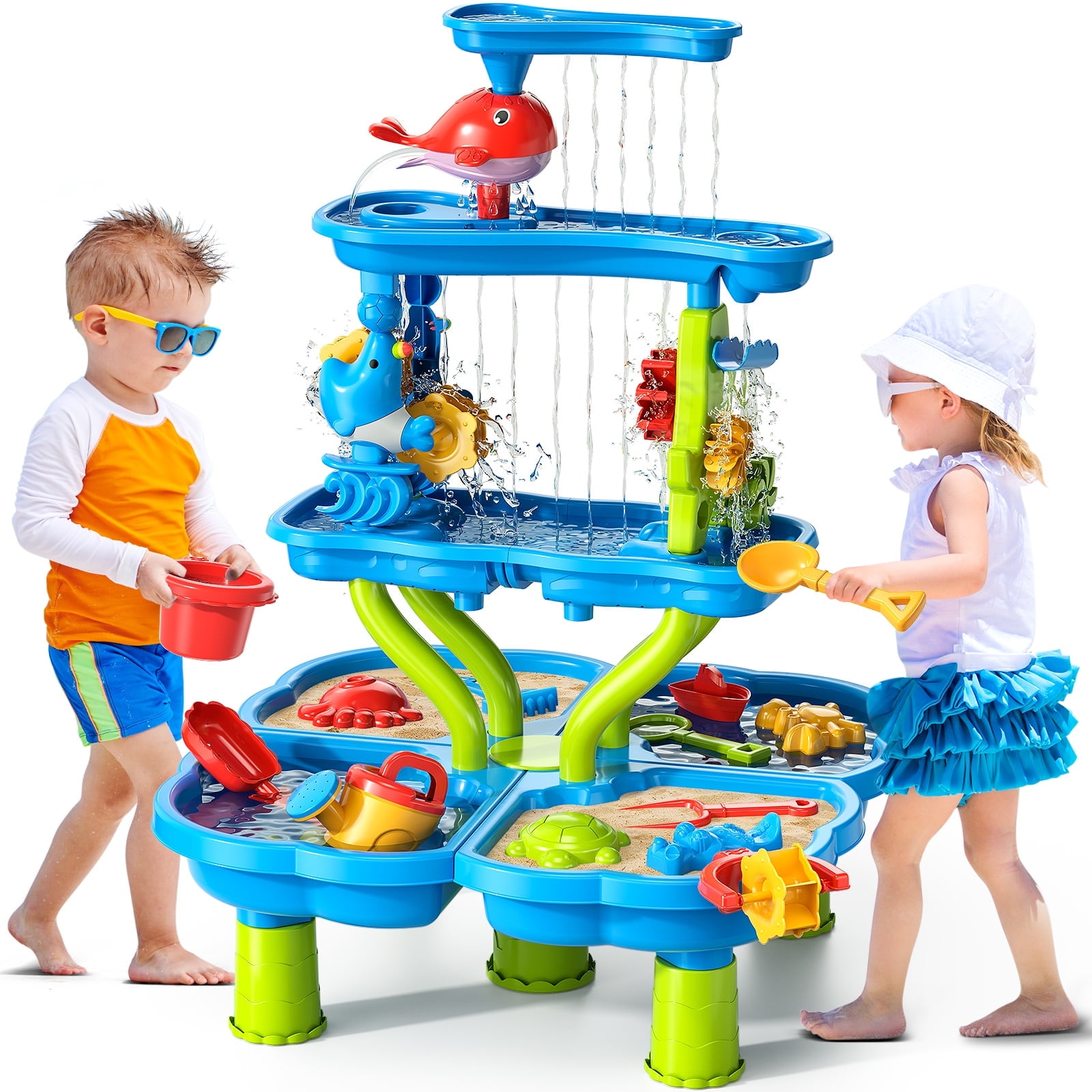 Kids Sand Water Table Toys for Toddlers 3-5, 4-Tier 4-in-1 Kids Splash ...