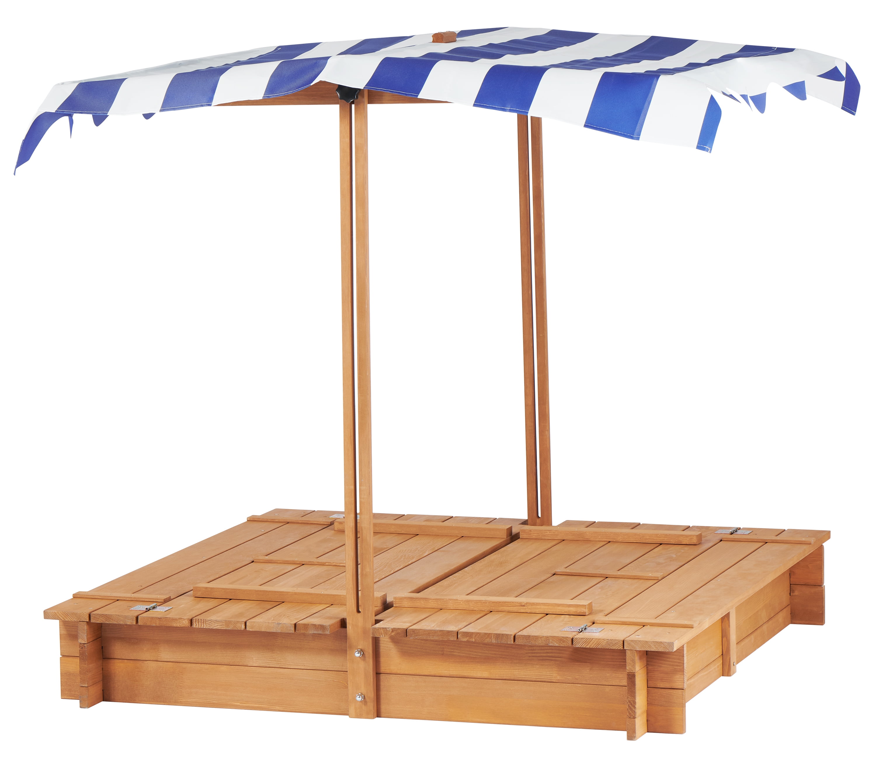 Kids Sandbox with Adjustable Cover,46'' Wooden Sand Box with 2 Foldable ...