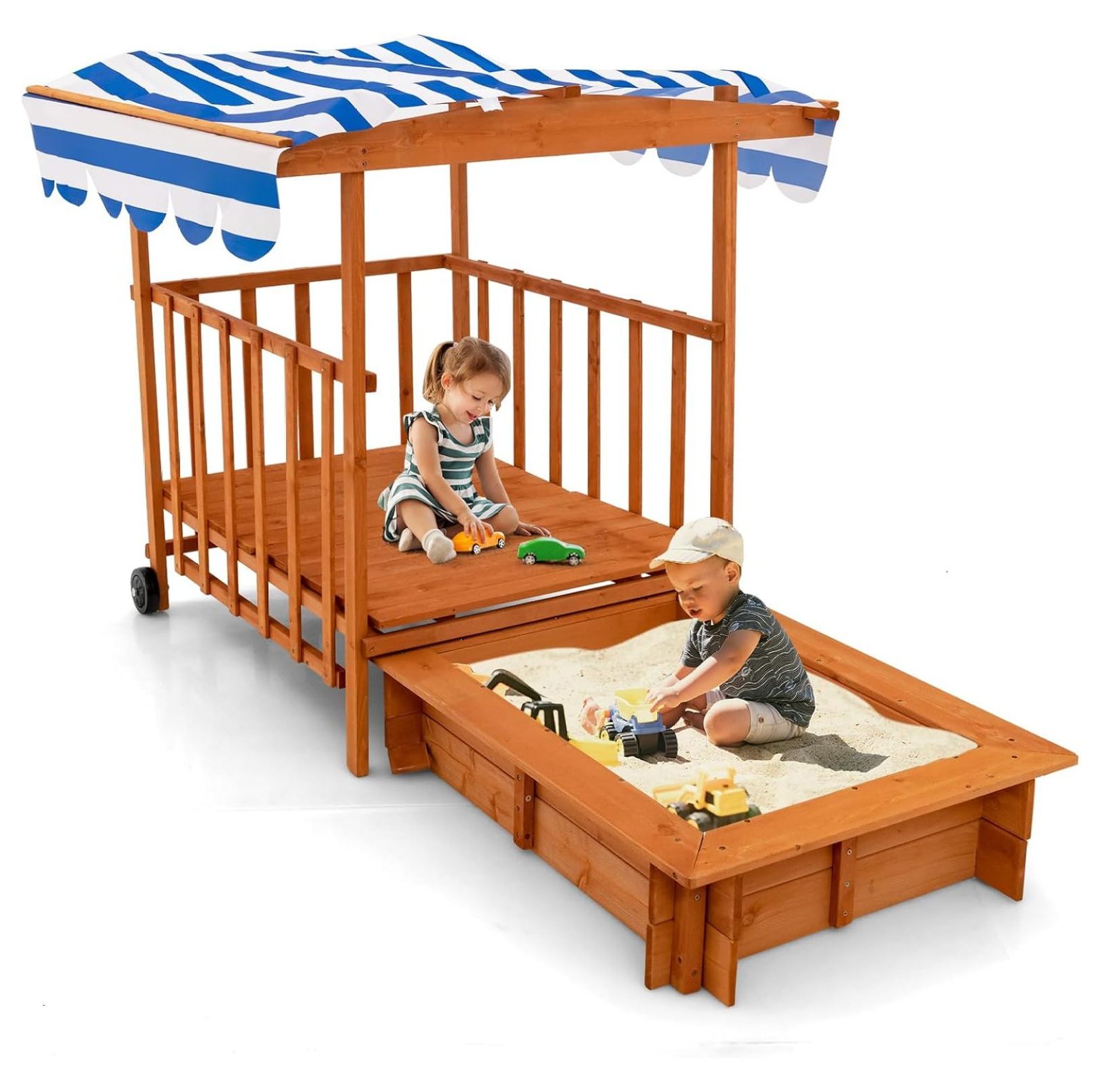 Kids Sandbox with Canopy, Wooden Cedar Sandbox Playhouse for Outdoor ...