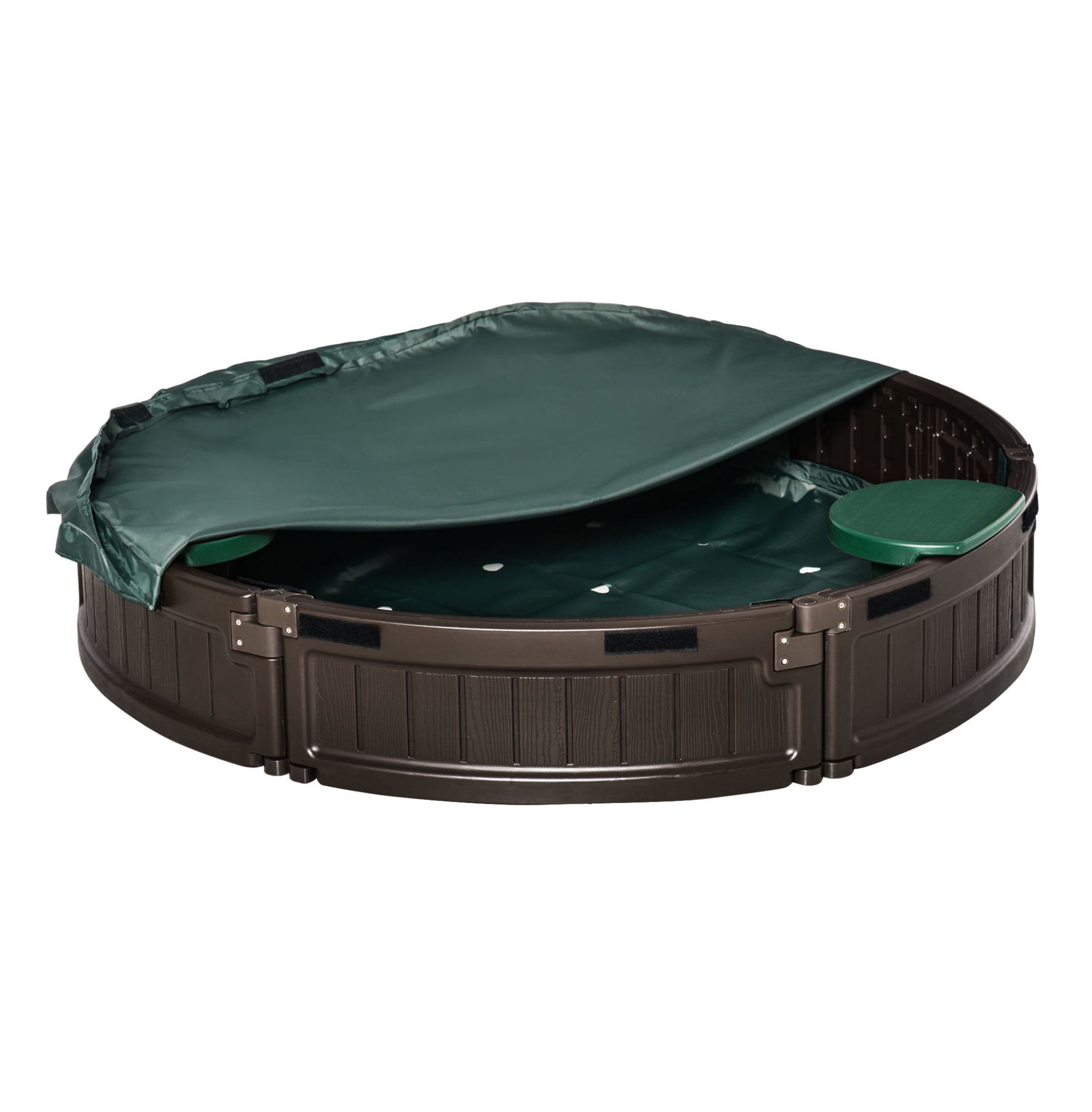 Kids Sandbox with Cover, Outdoor Round Sandbox for Backyard - Brown, 45 ...
