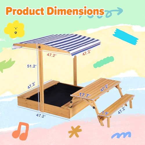 Kids Sandbox with Lid, Outdoor Wooden Sand Boxes with Kids Picnic Table ...