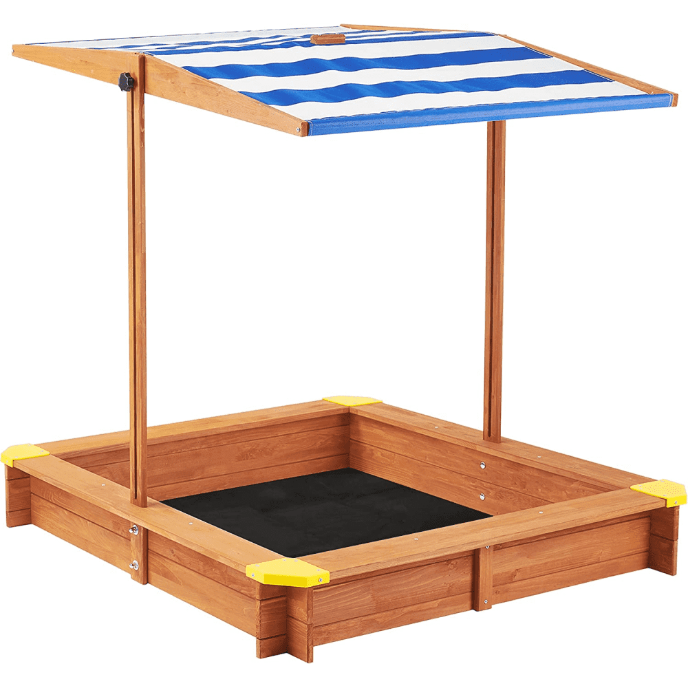 Kids Sandbox with Adjustable Cover, 46'' Wooden Sand Box with 2 ...