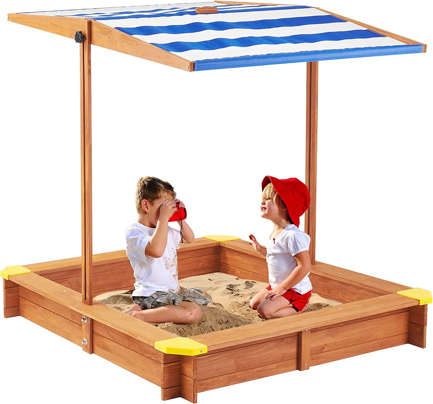 Kids Sandbox with Cover, 46.5" Wooden Sand Box w/Adjustable Canopy ...