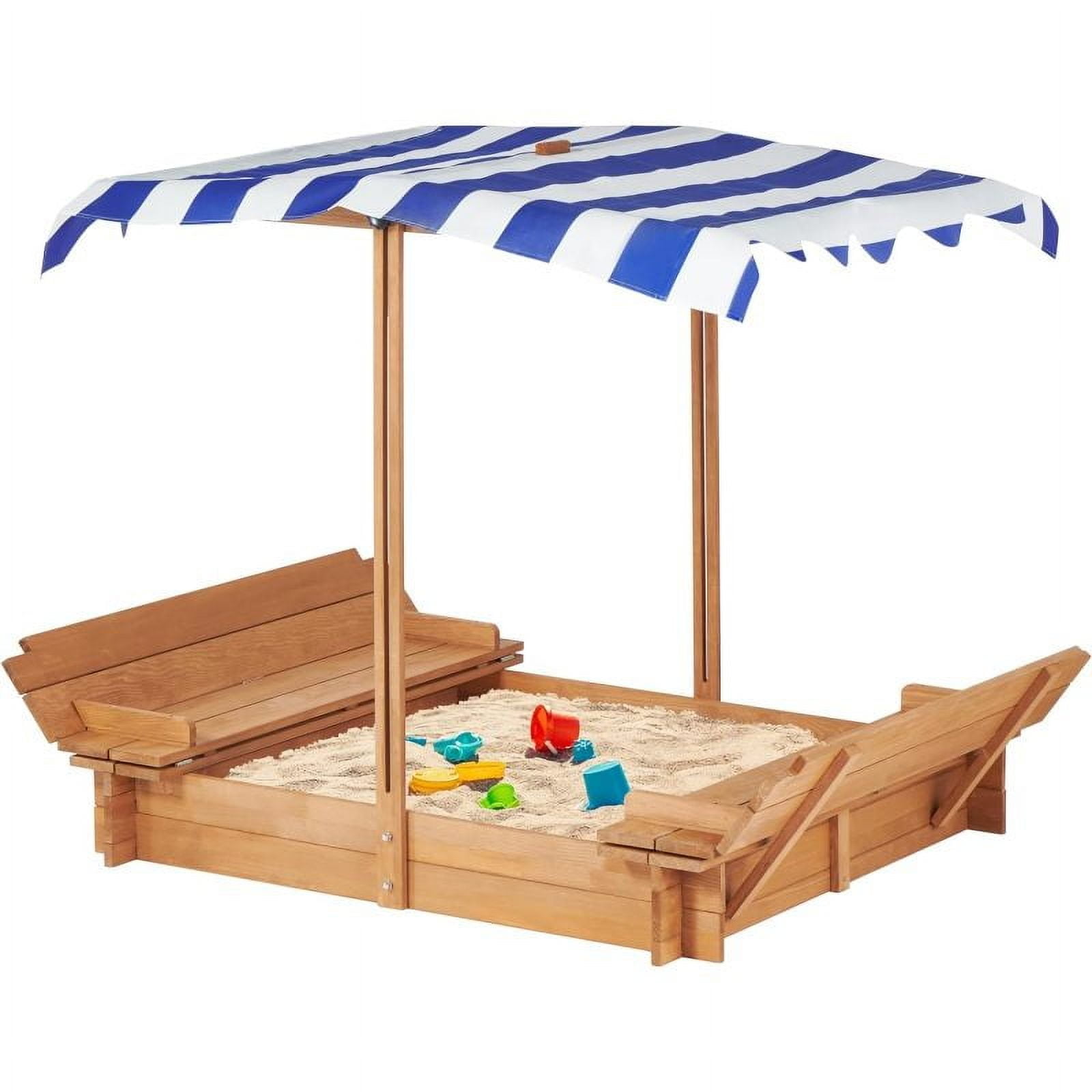 Kids Sandbox with Cover, 46" Wooden Sand Box w/Adjustable Canopy, Large ...