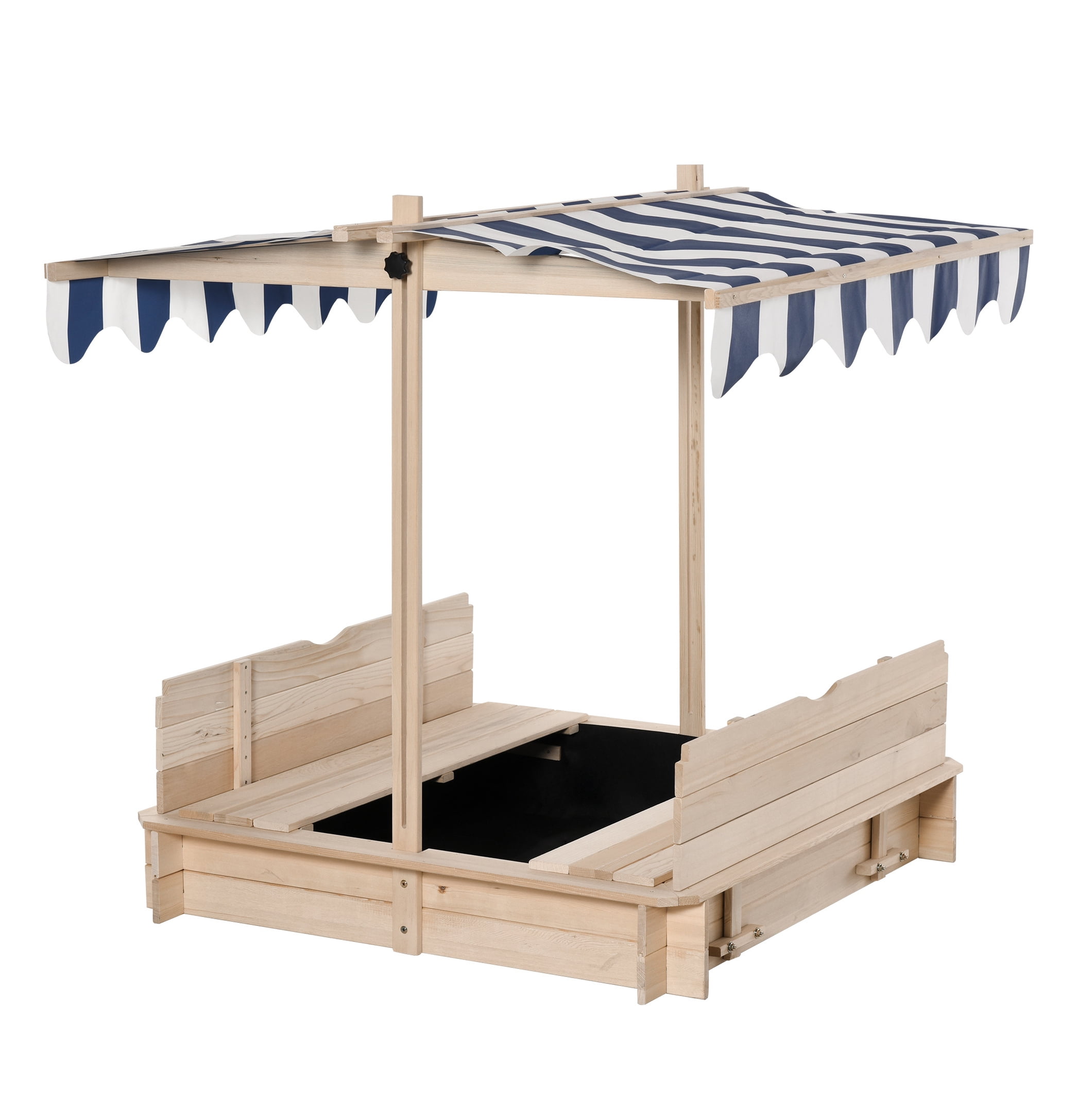 Kids Sandbox with Cover - Wooden Sand Box with Seats & Canopy - Outdoor ...