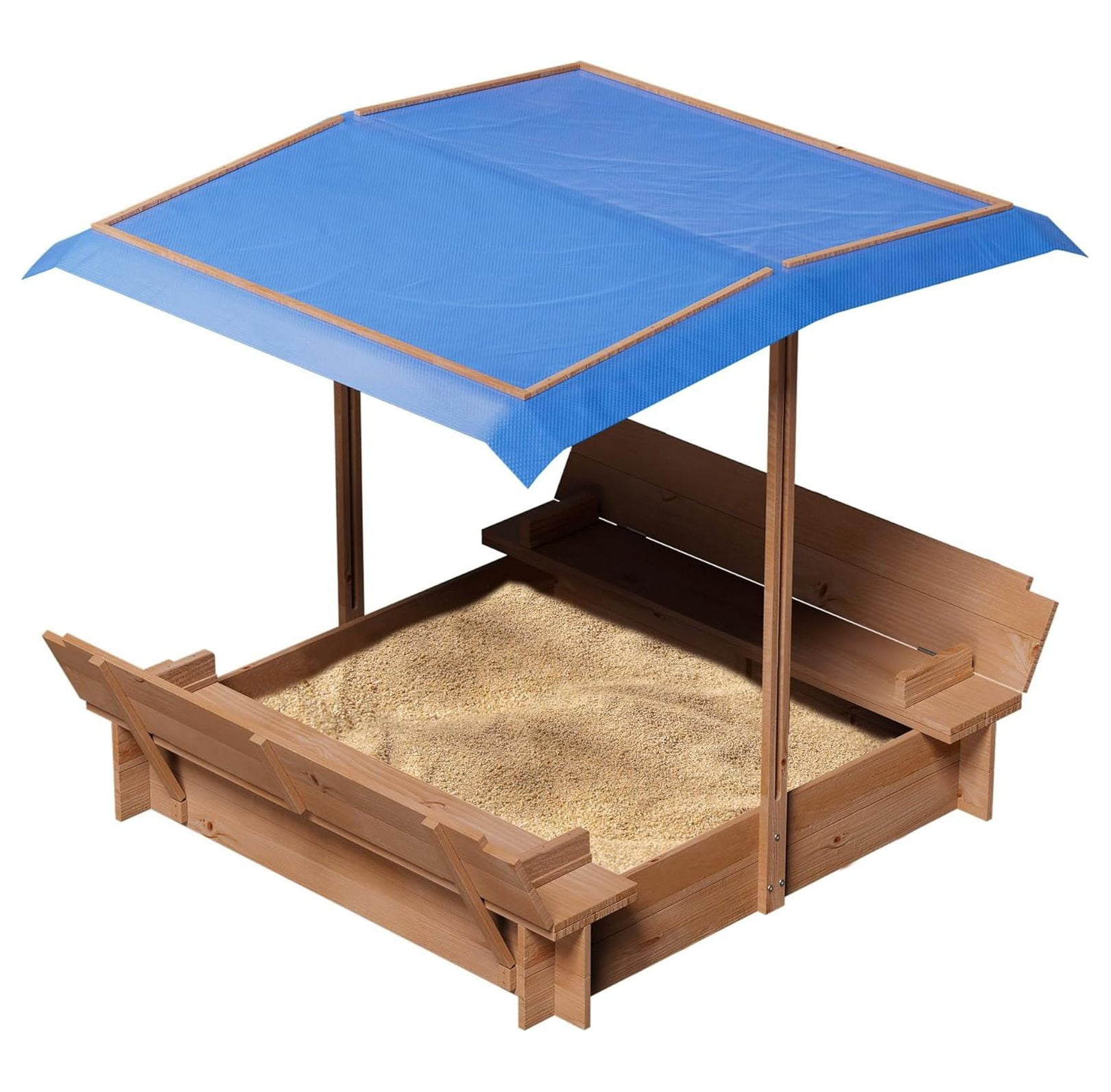 Kids Sandbox with Cover and Height Adjustable Roof, Sandbox with Lid ...