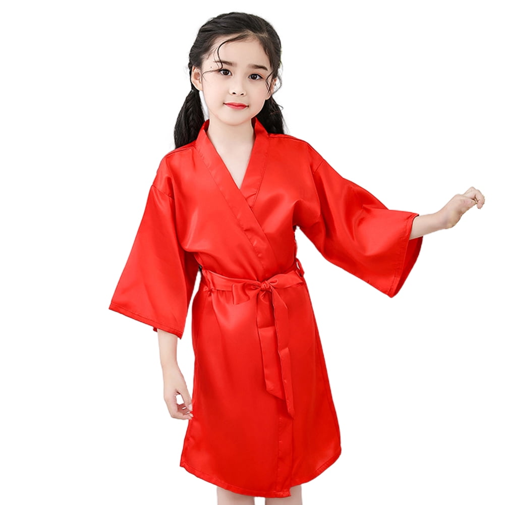 Kids' Satin Kimono Robe Bathrobe Nightgown for Spa Party Wedding ...