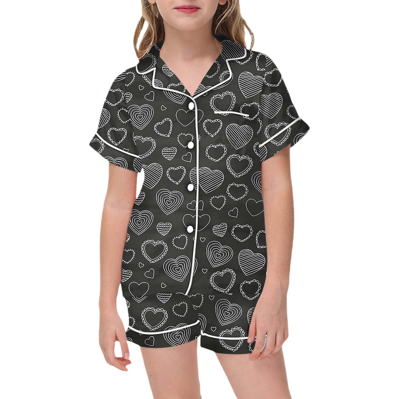 Kids Satin Pajama Set Little Girl Print Short Set Girls Button Down ...