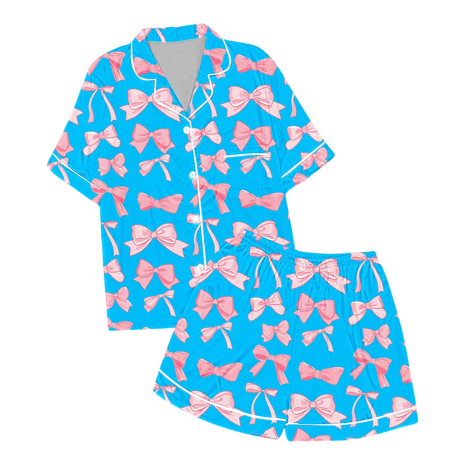 Kids Satin Pajamas for Girls Boys Bowknot Printed 2 Piece Set Short ...