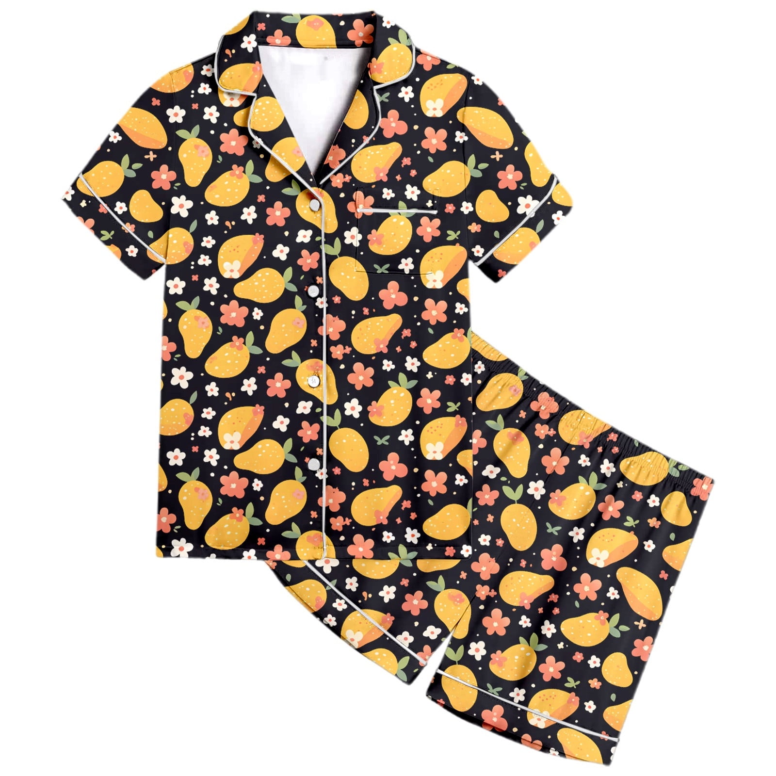 Kids Satin Pajamas Kids Girls Boys Fruit Print 2 Piece Set Short Sleeve ...