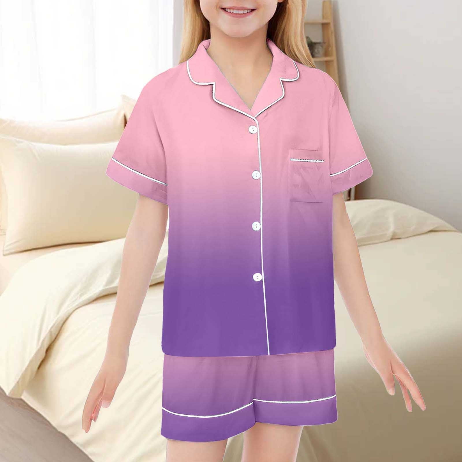 Kids Satin Pajamas Kids Girls Boys Gradient Short Sleeve Button Down ...