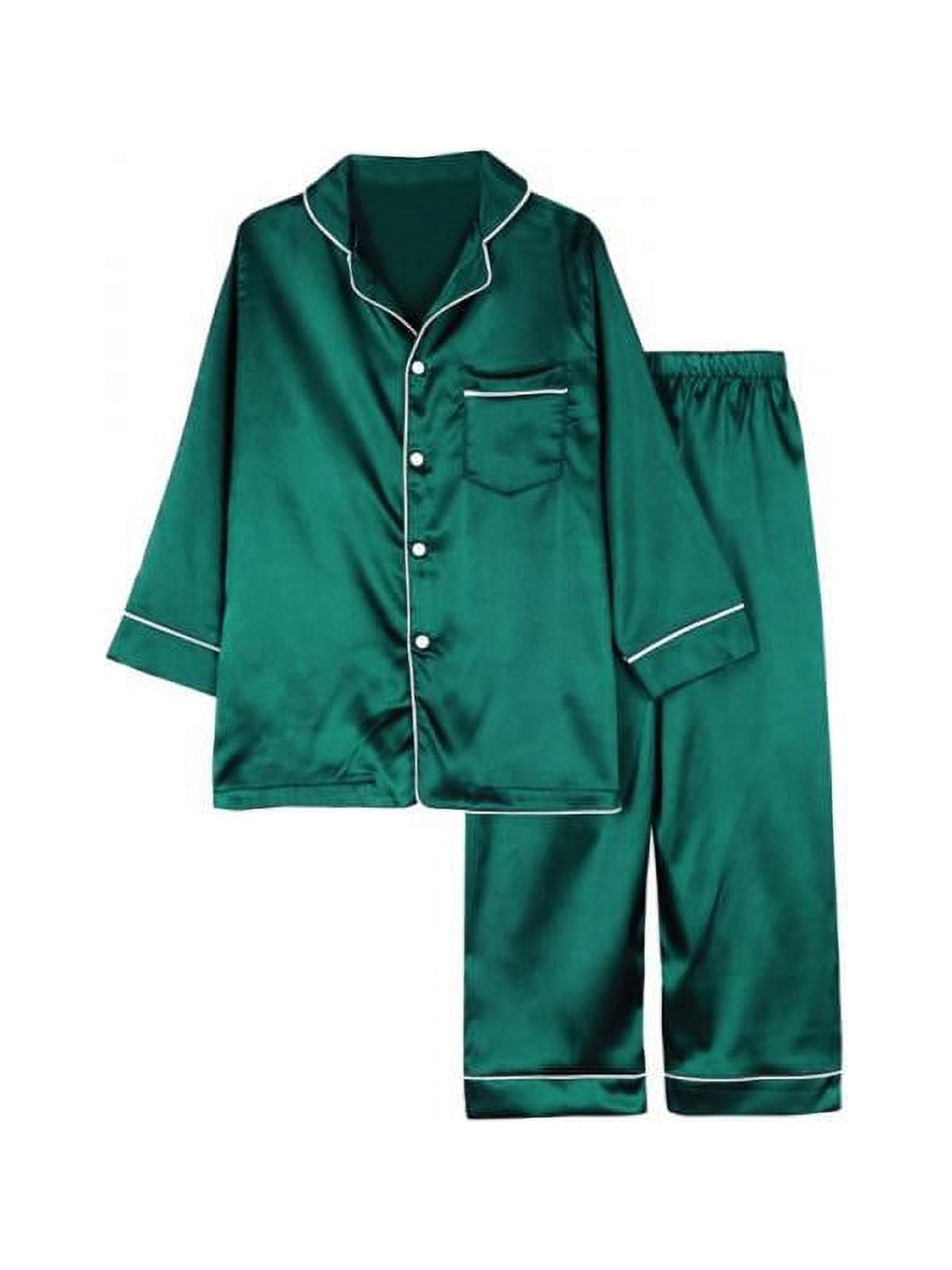 Kids Satin Pajamas Set Long Sleeve Button-Down 2-Pieces Soft Pajamas ...