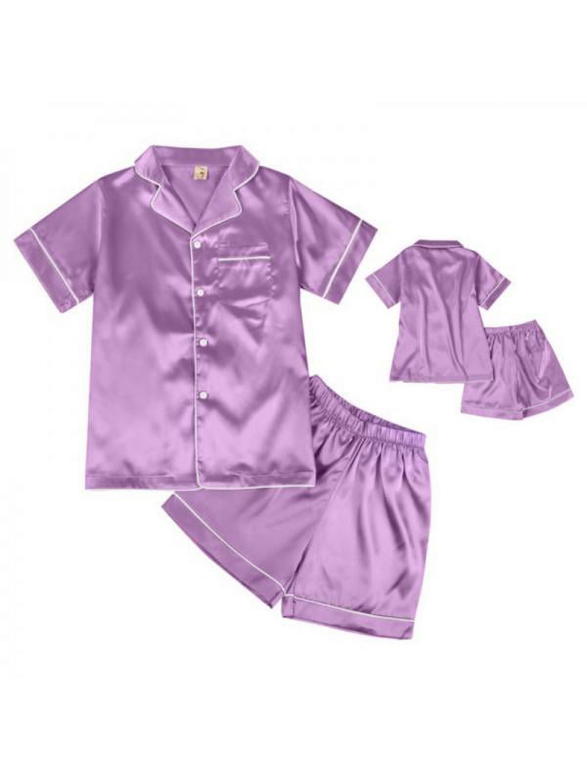 Kids Satin Pajamas Set Short Sleeve Button-Down 2-Pieces Soft Pajamas ...