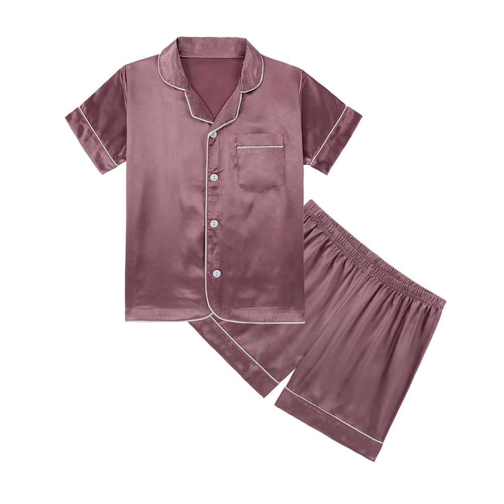 Kids Satin Pajamas Sets Toddler Girls Boys Button-Down Pjs Short Sleeve ...