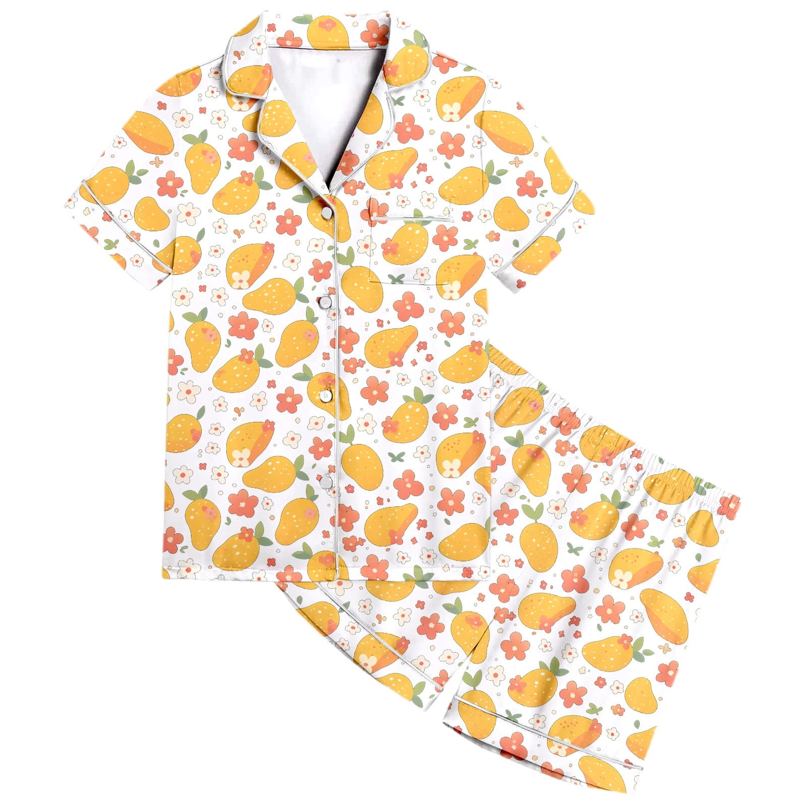 Kids Satin Pajamas for Girls Boys Fruit Print 2 Piece Short Sleeve ...