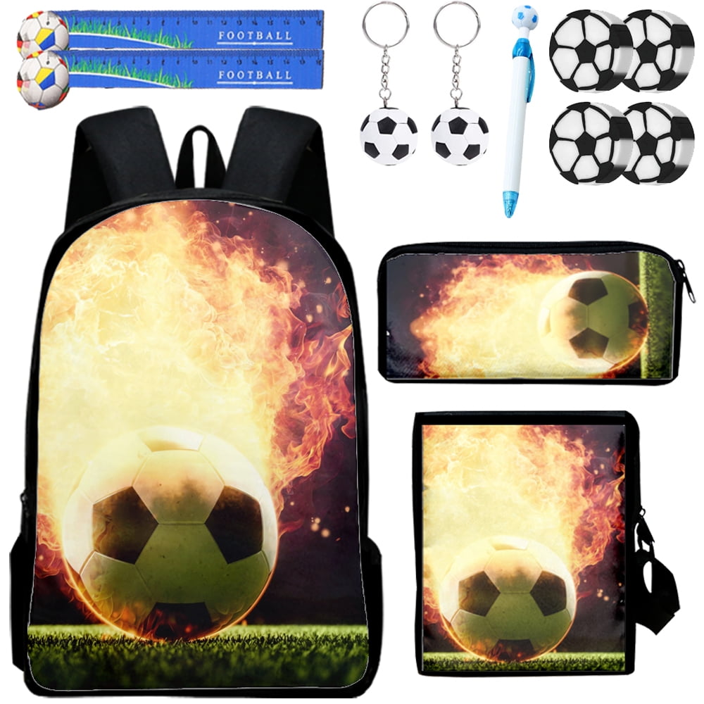 Kids School Backpack 12 Piece Soccer Football Print Rucksack Bags for ...