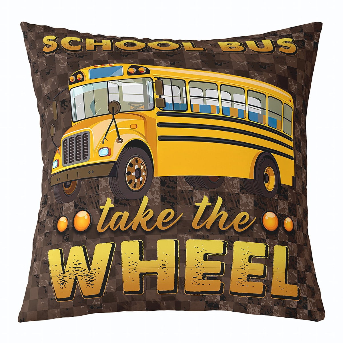 Kids School Bus Pillow Cover 18x18 Inch Yellow Cartoon Vehicle Cushion ...