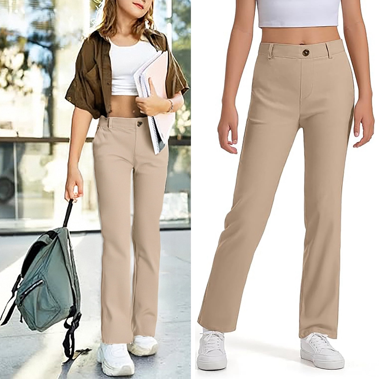 Kids School Pants For Girls Skinny Fit Stretch Pants With Pockets Flare ...