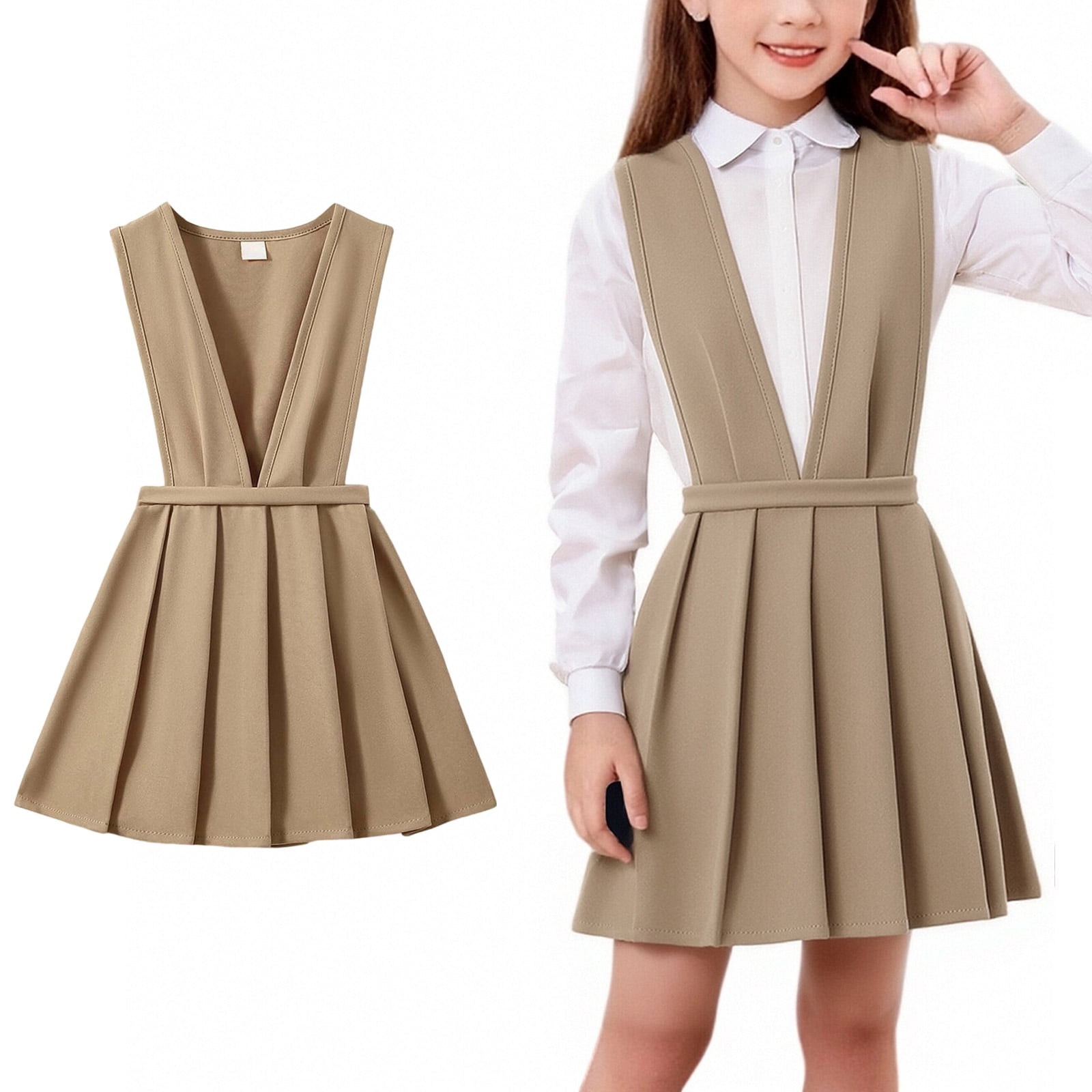 Kids School Uniform Dresses for Girls Pleated Knee Length Sleeveless ...