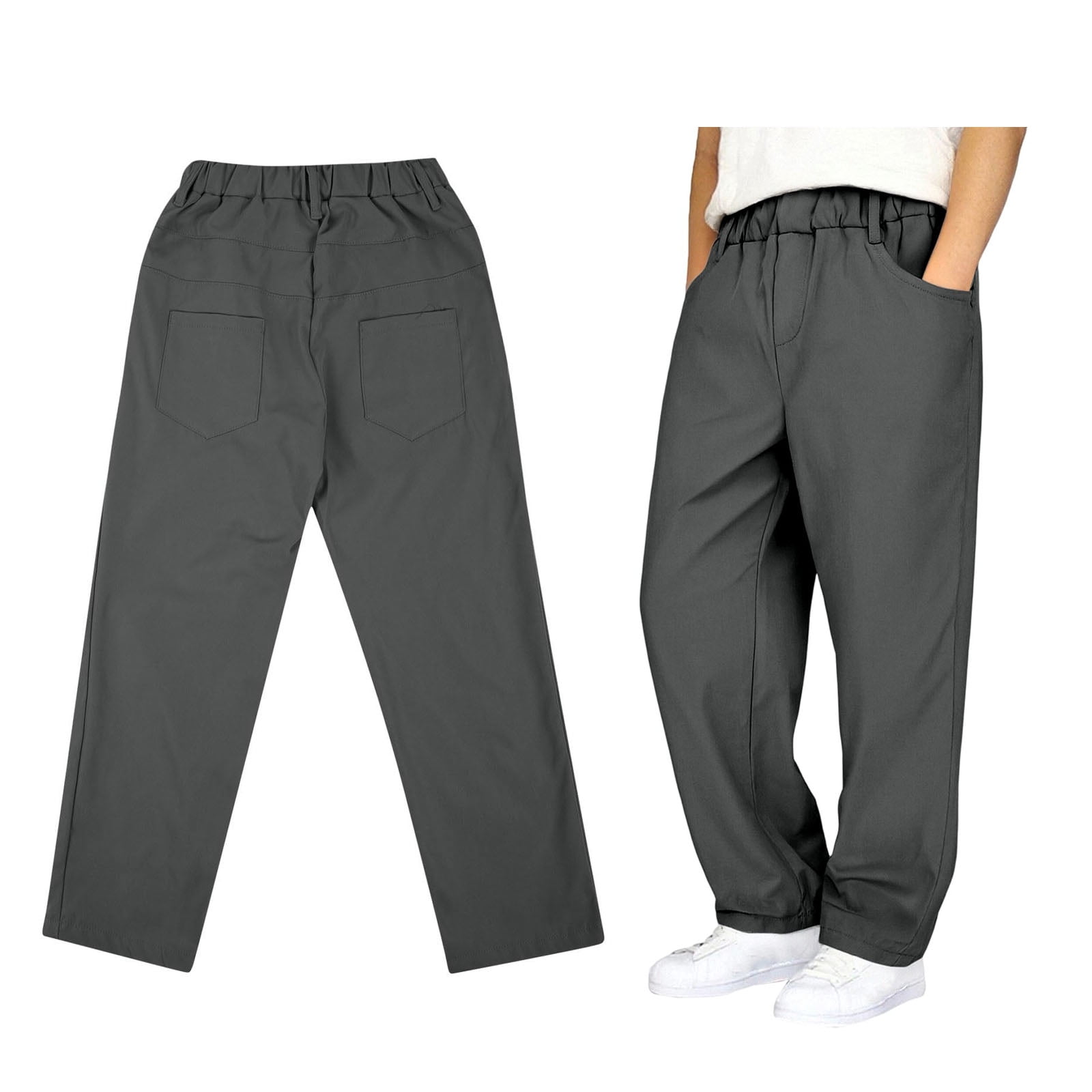 Kids School Uniforms for Boys Dress Pants Elastic Waist Skinny Pants ...
