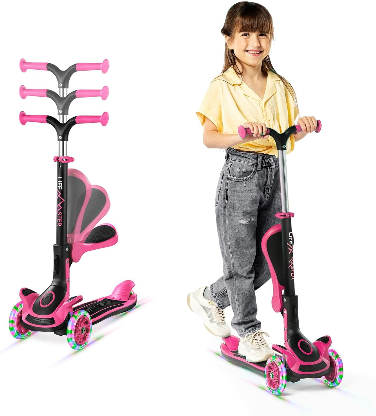 Kids Scooter – Foldable Seat – LED Wheel Lights Illuminate When Rolling ...