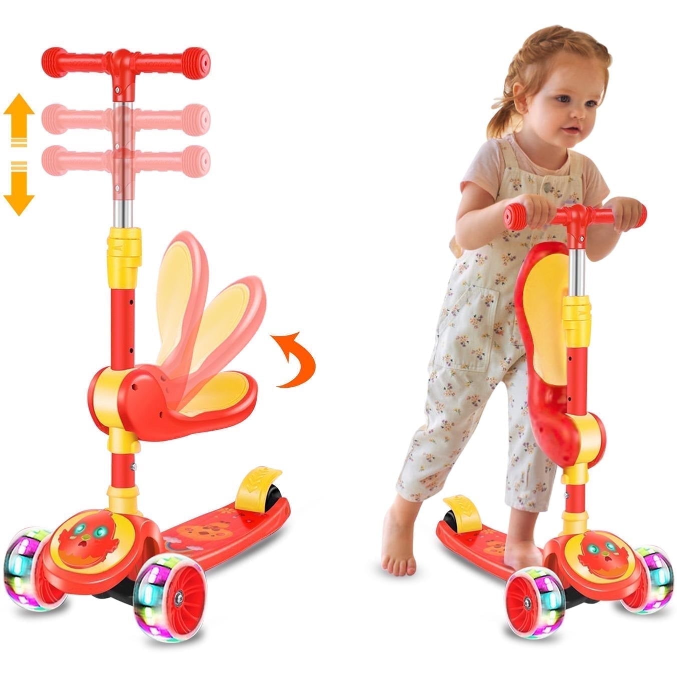 Eotvia Kids Scooter with LED Lighted Wheels, 3 Adjustable Handlebar ...