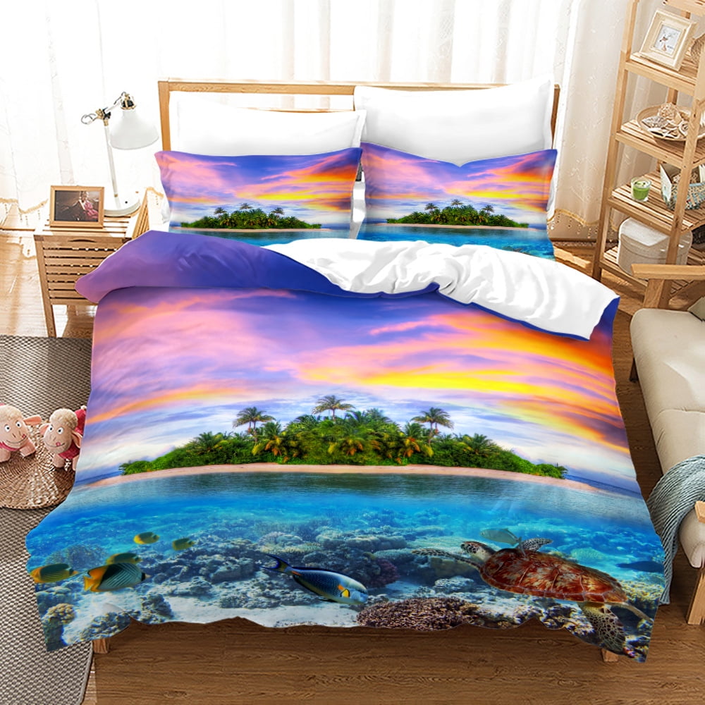 Kids Sea Animal Duvet Cover Set Shark Fish Turtle Whale Octopus ...