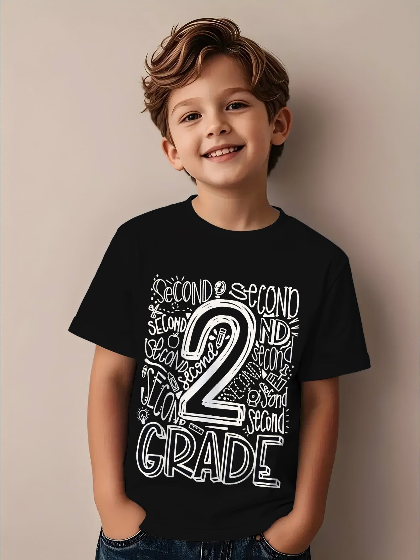 Kids' Second Grade First Day of School T-Shirt- Black with White Bold'2 ...