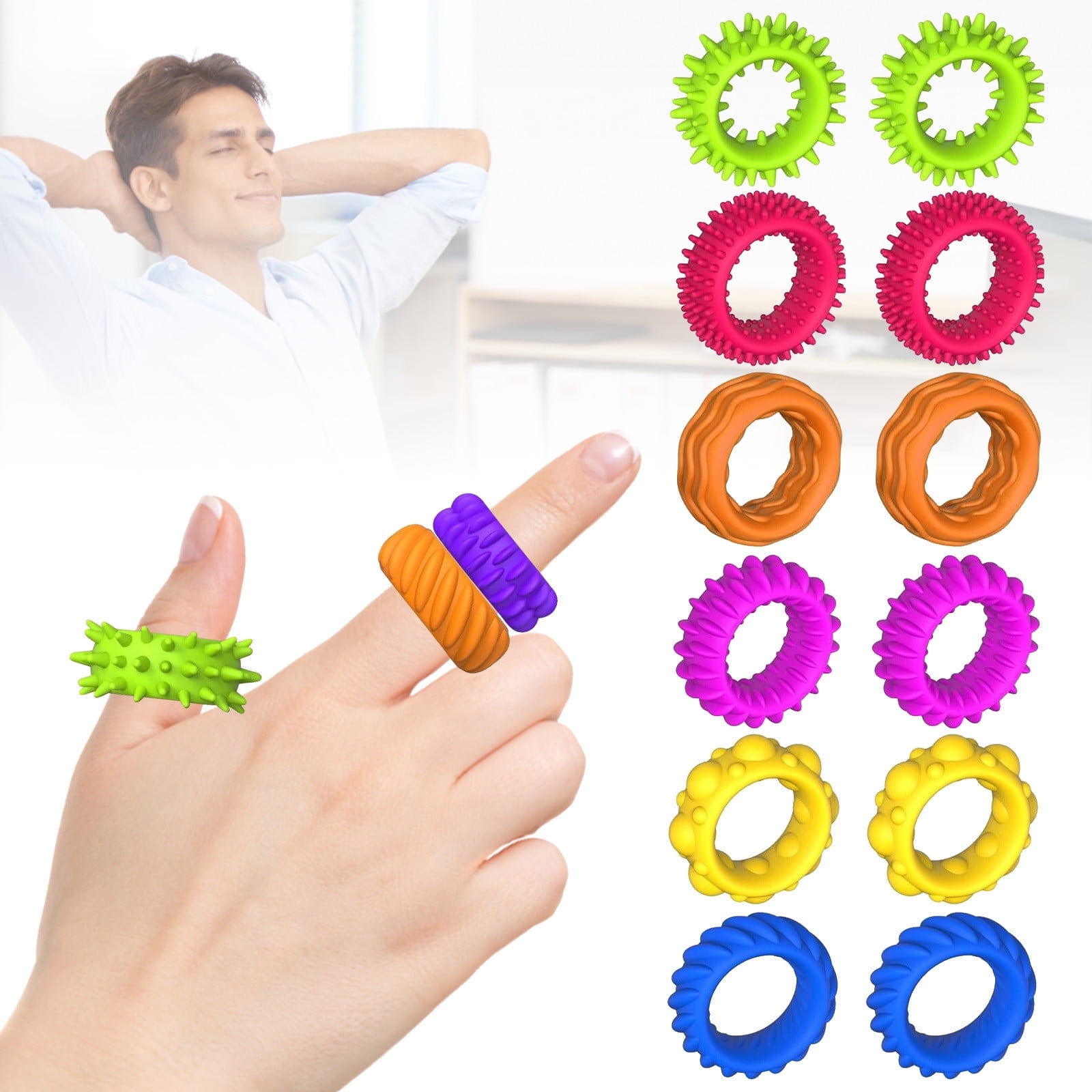 Kids Sensory Toys Rings: 12 Pack Textured Sensory Rings Stress Toys For ...