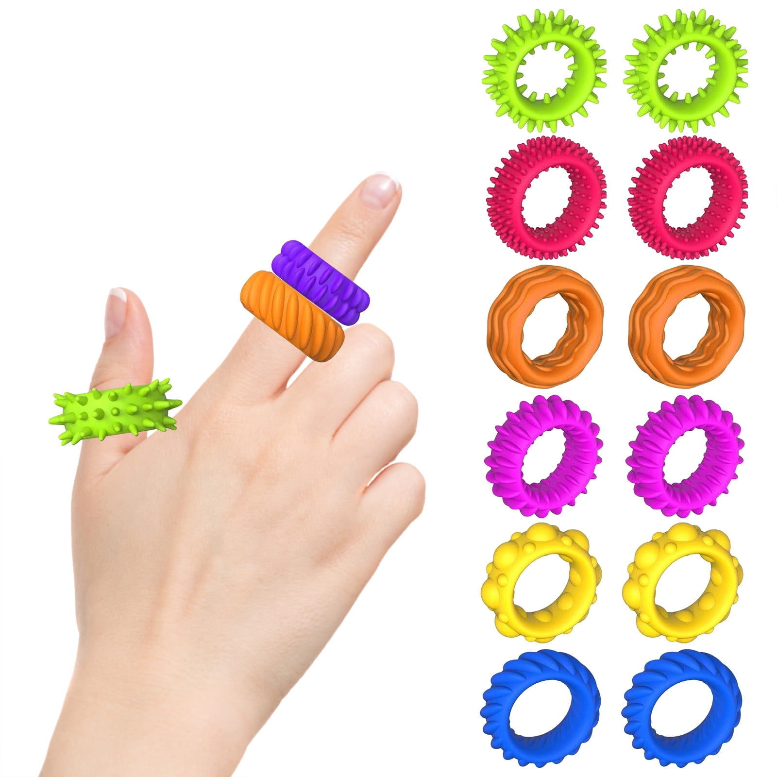 Kids Sensory Toys Rings: 12 Pack Textured Sensory Rings Stress Toys For ...