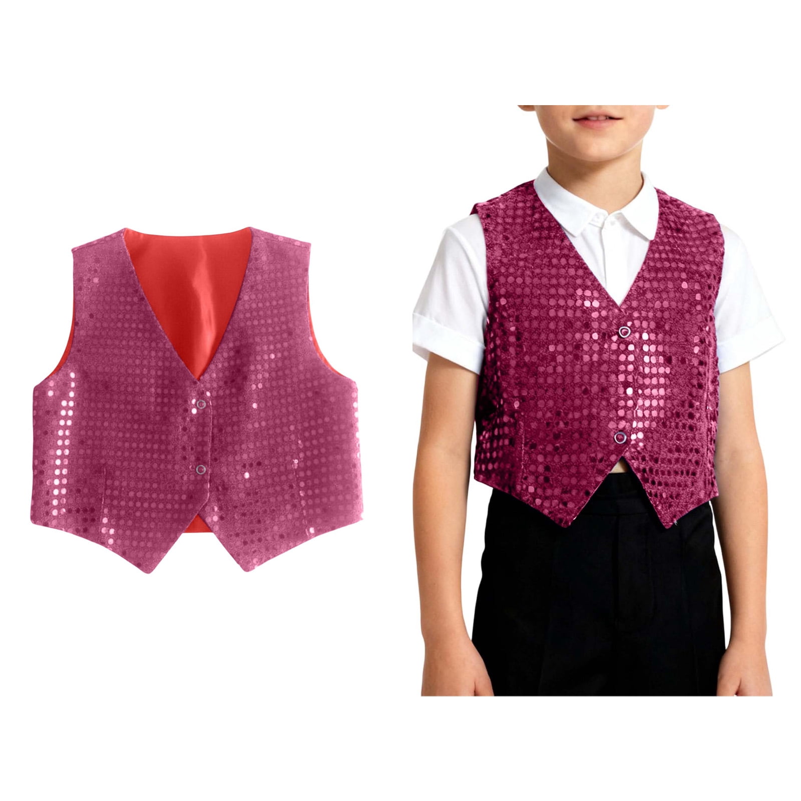 Kids Sequin Vest Kids Boys Sleeveless Purple Vest Shiny Dance Vest Hip ...