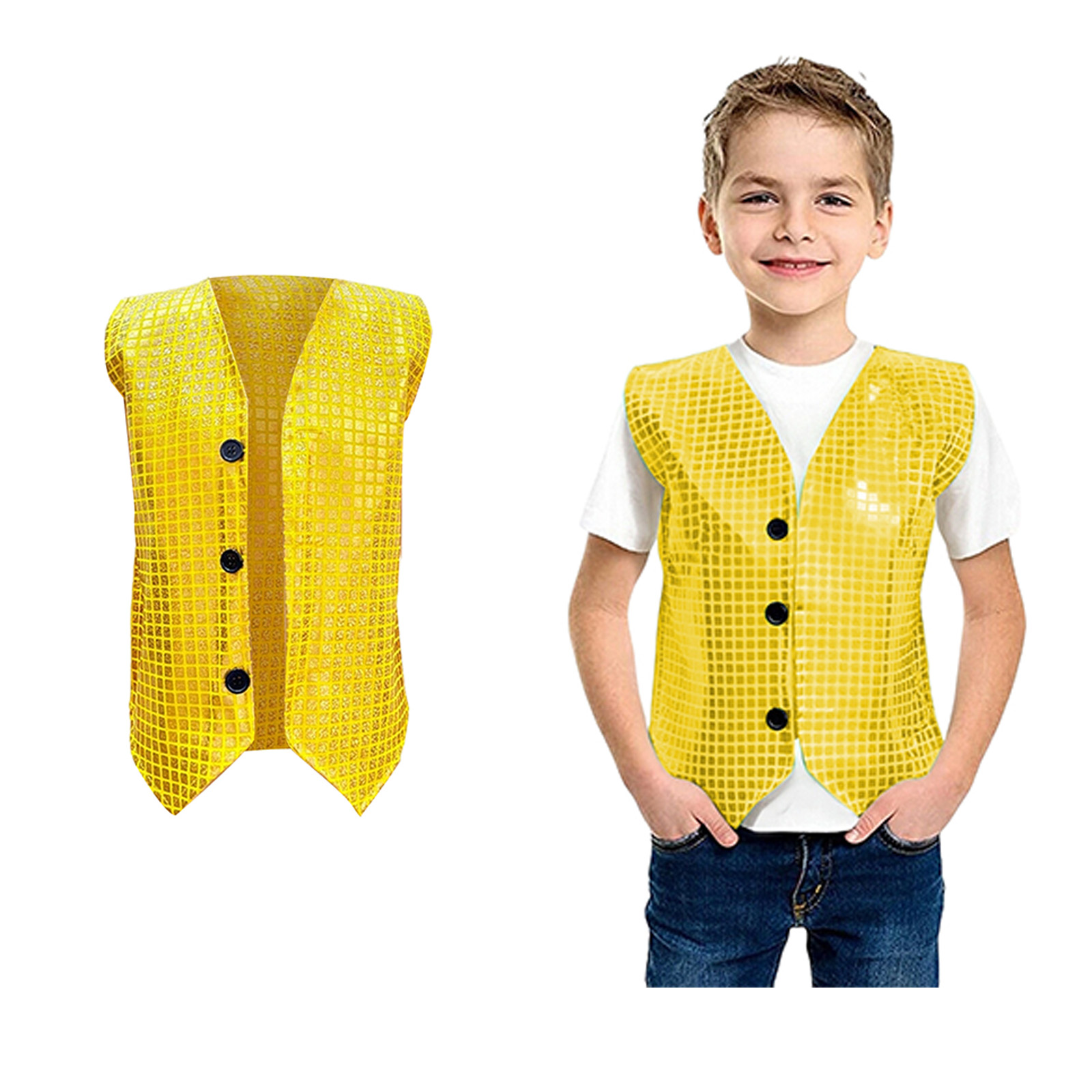 Kids Sequin Vest Kids Girls Boys Sleeveless V Neckline GoldVest Shiny ...