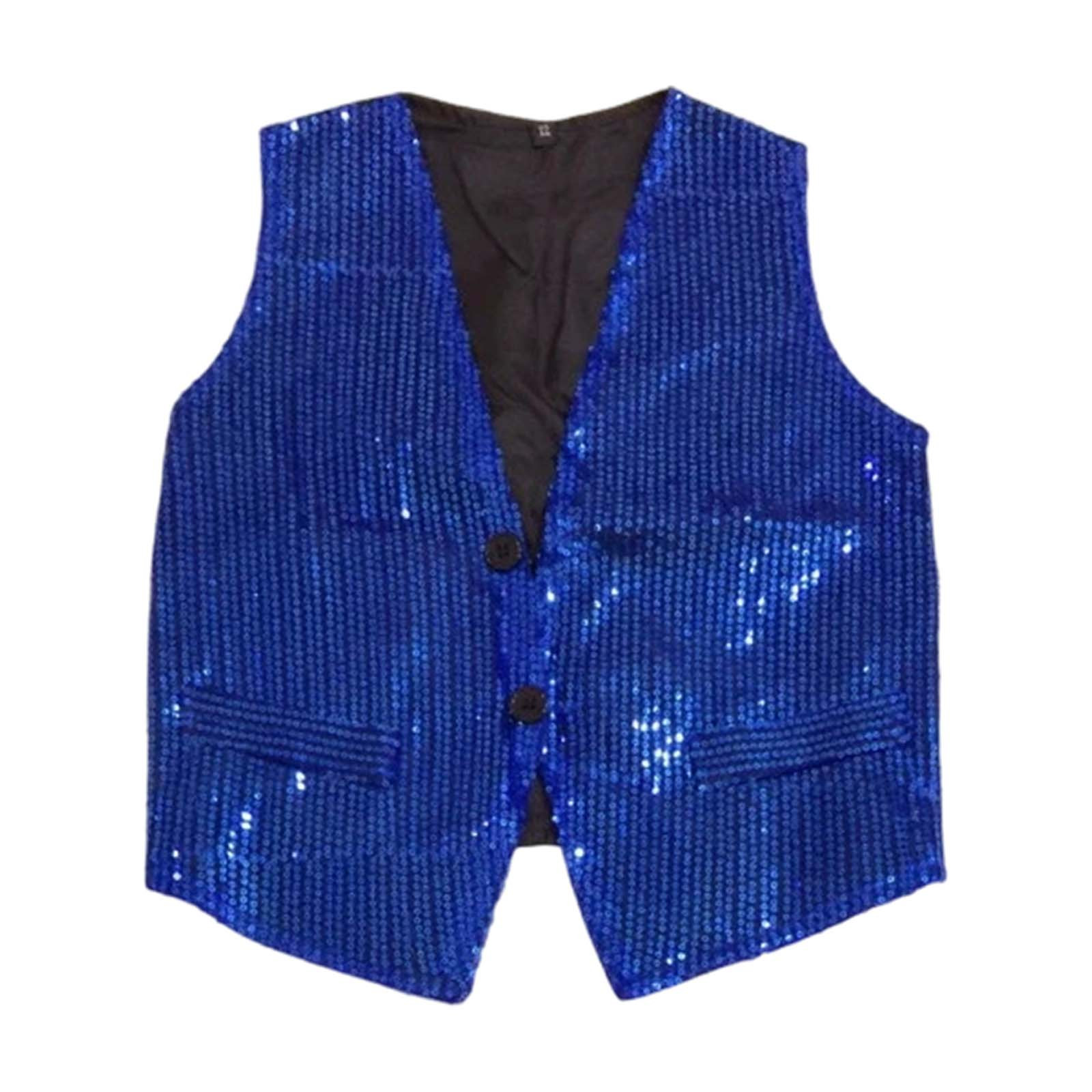 Kids Sequin Vest Kids Shiny Dance Vest Sleeveless Blue1 Vest Hip-Hop ...