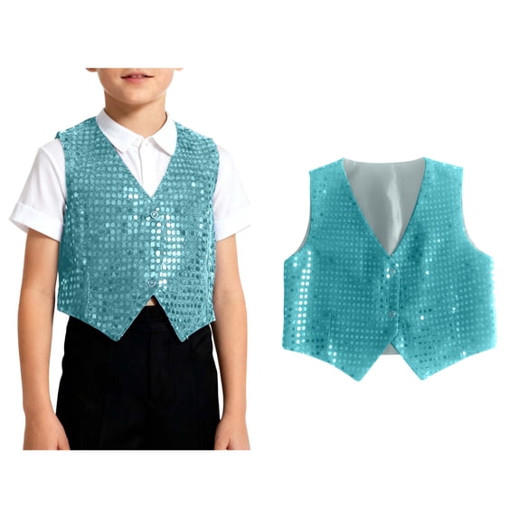 Kids Sequin Vest Kids Sleeveless V Neckline BlueVest Shiny Vest Kids ...