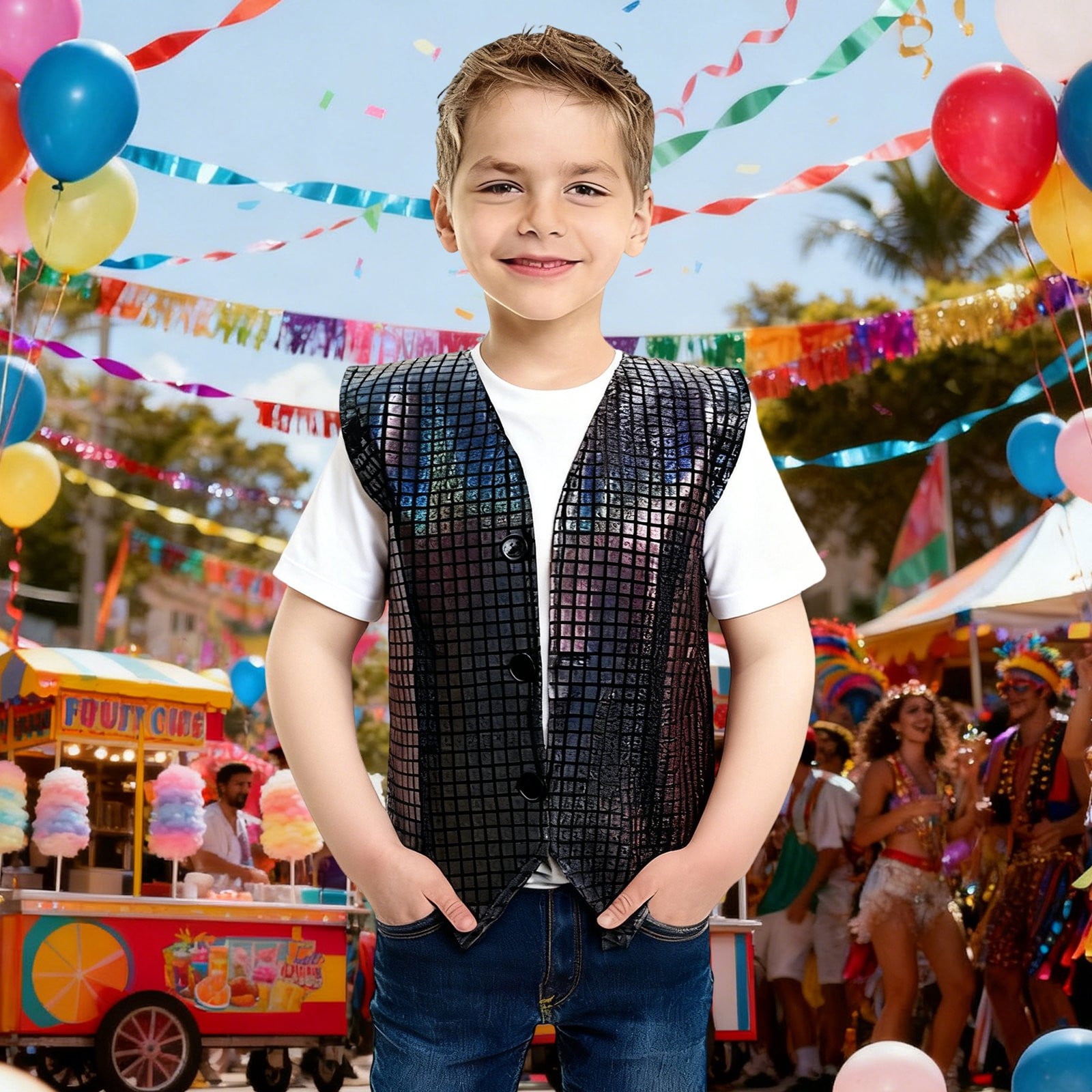 Kids Sequin Vest V-Neck Black Vest Party for Girls and Boys Mardi Gras ...