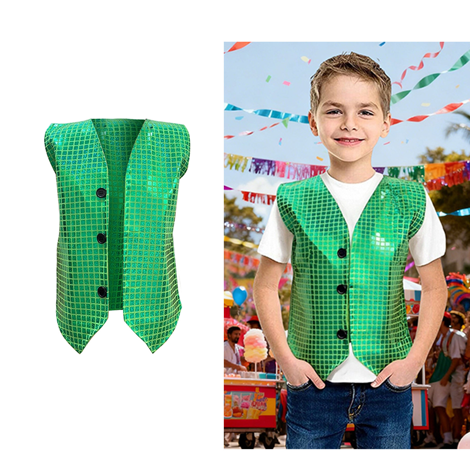 Kids Sequins Vest Sleeveless Green Vest Shiny Dance Vest Hip-Hop Dance ...