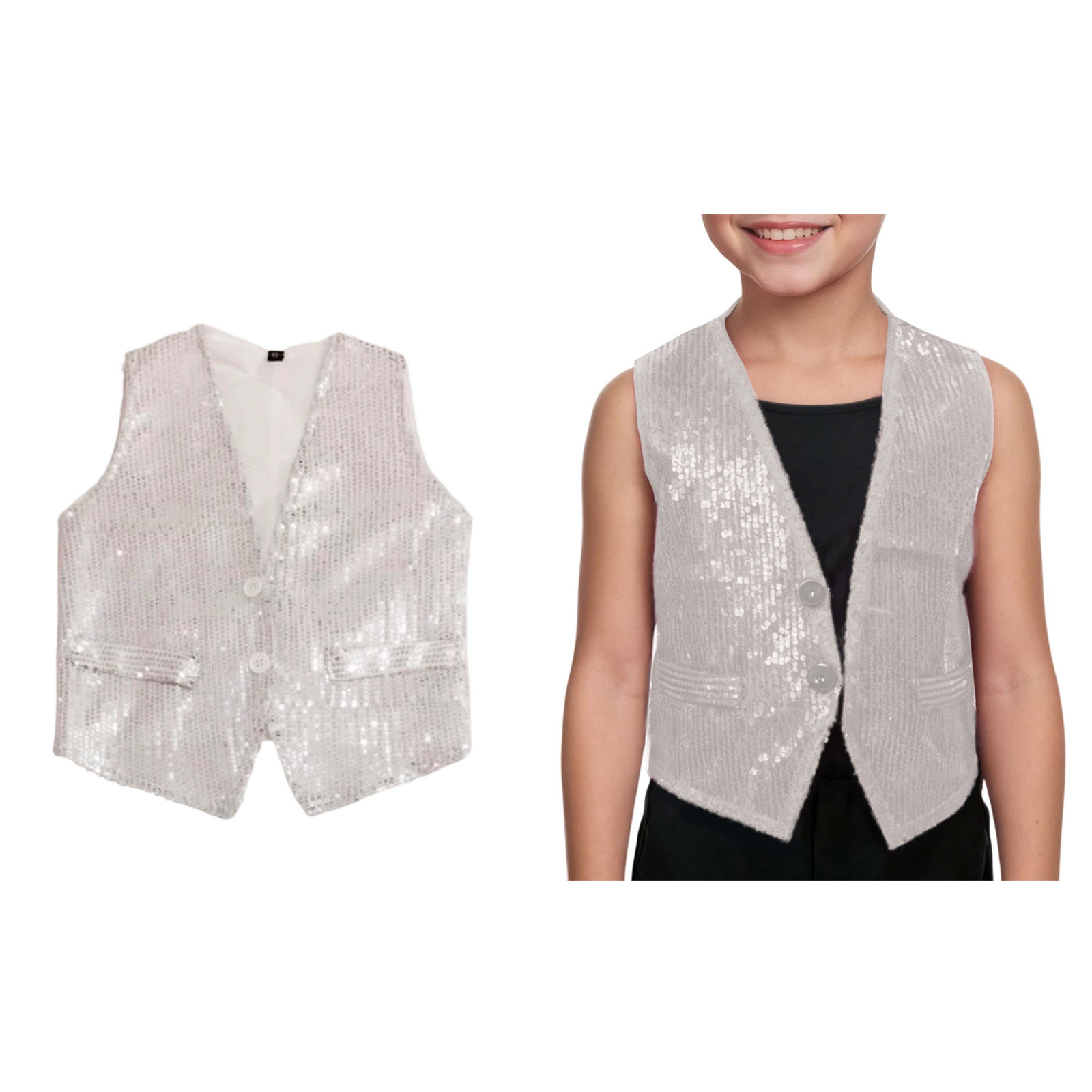 Kids Sequins Vest Sleeveless White Vest Shiny Dance Vest Hip Hop Jazz ...
