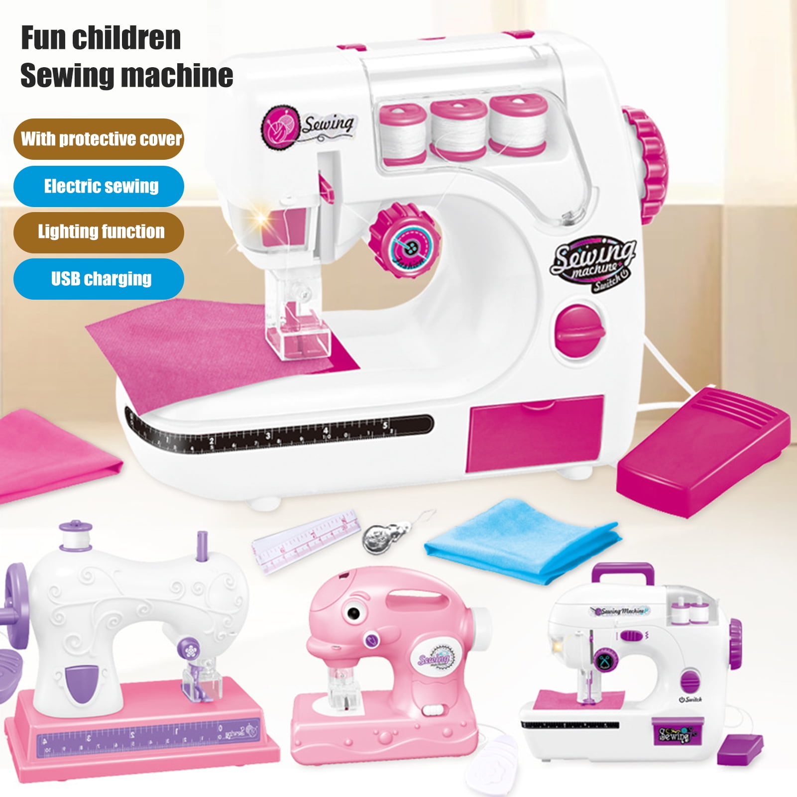 Kids Sewing Machine Toy with Pre-Threaded Box Children Sewing Set for ...