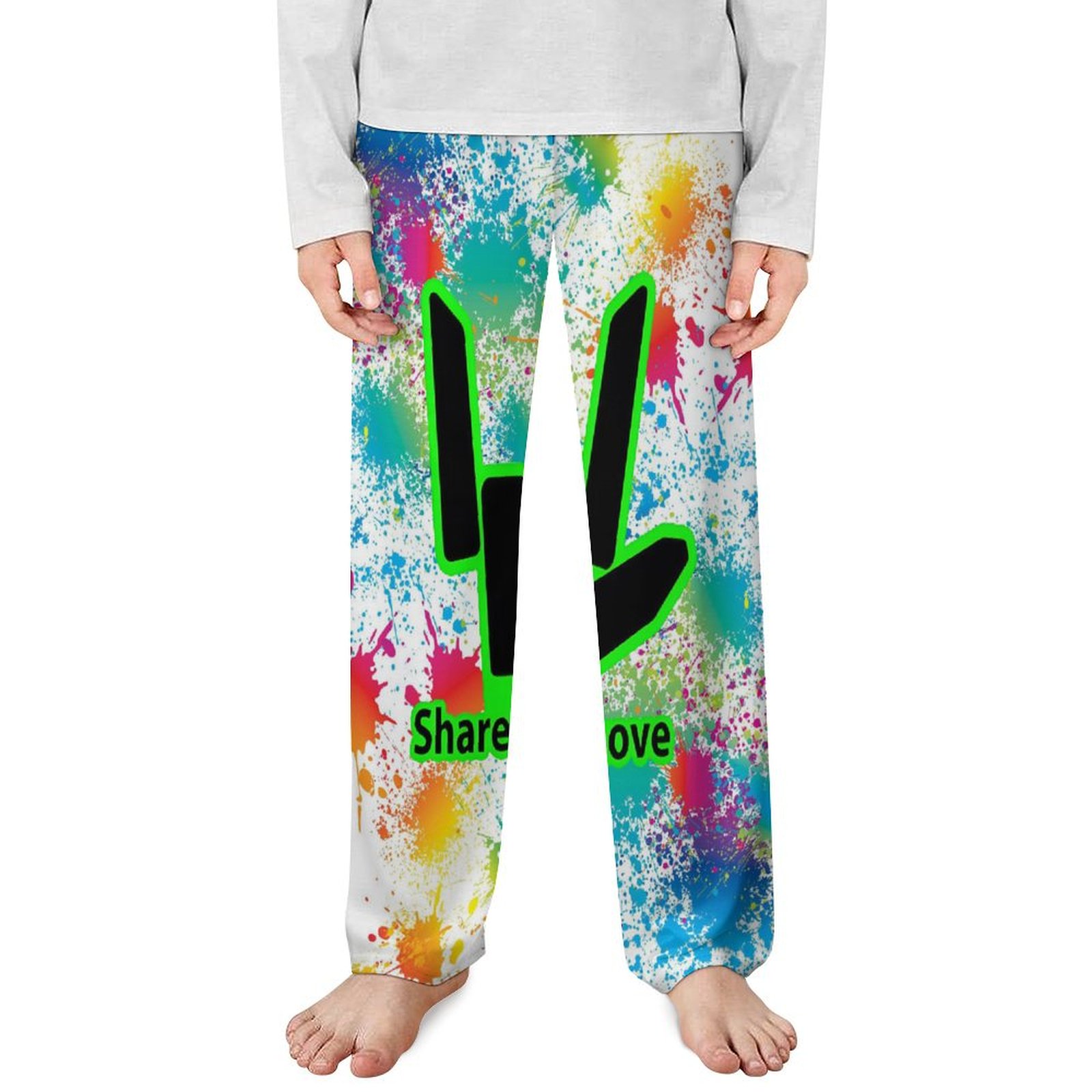 Kids Share The Lo-ve Pajama Pants Cartoon Long Pj Pants Cute Elastic ...