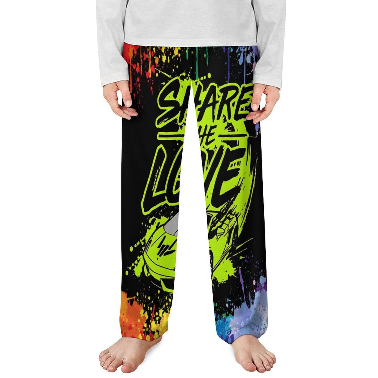 Kids Share The Lo-ve Pajama Pants Cartoon Long Pj Pants Cute Elastic ...