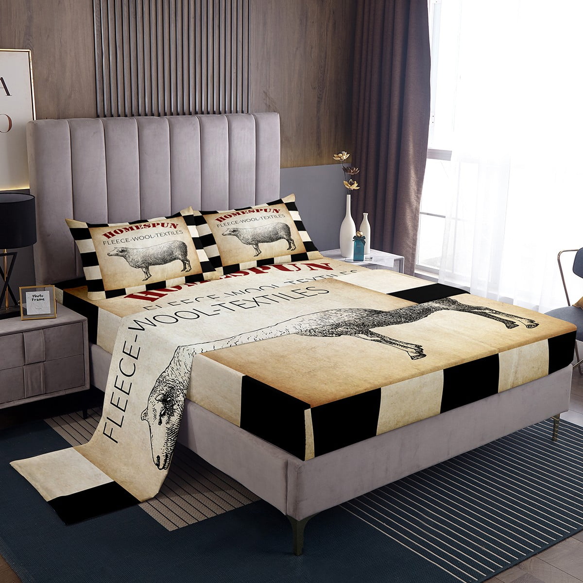 Sheep Bed Sheets Set Queen Size, Rustic Farmhouse Sheet Set Country ...