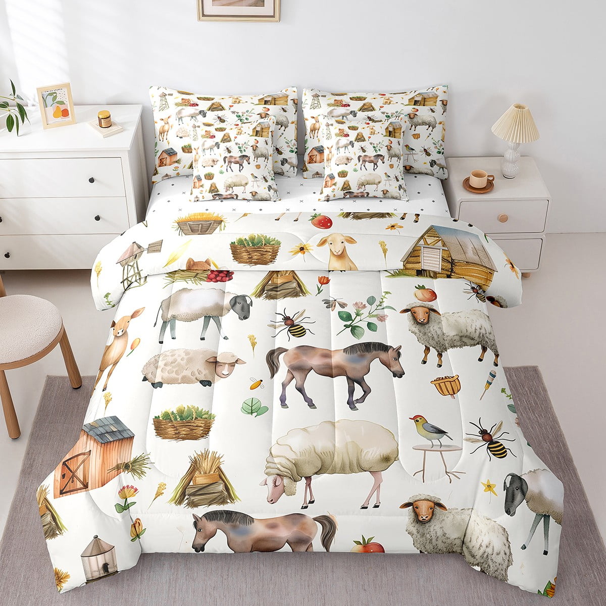 Kids Sheep Bedding Set Horse Deer Full Bed In A Bag Cat Farmhouse Decor ...