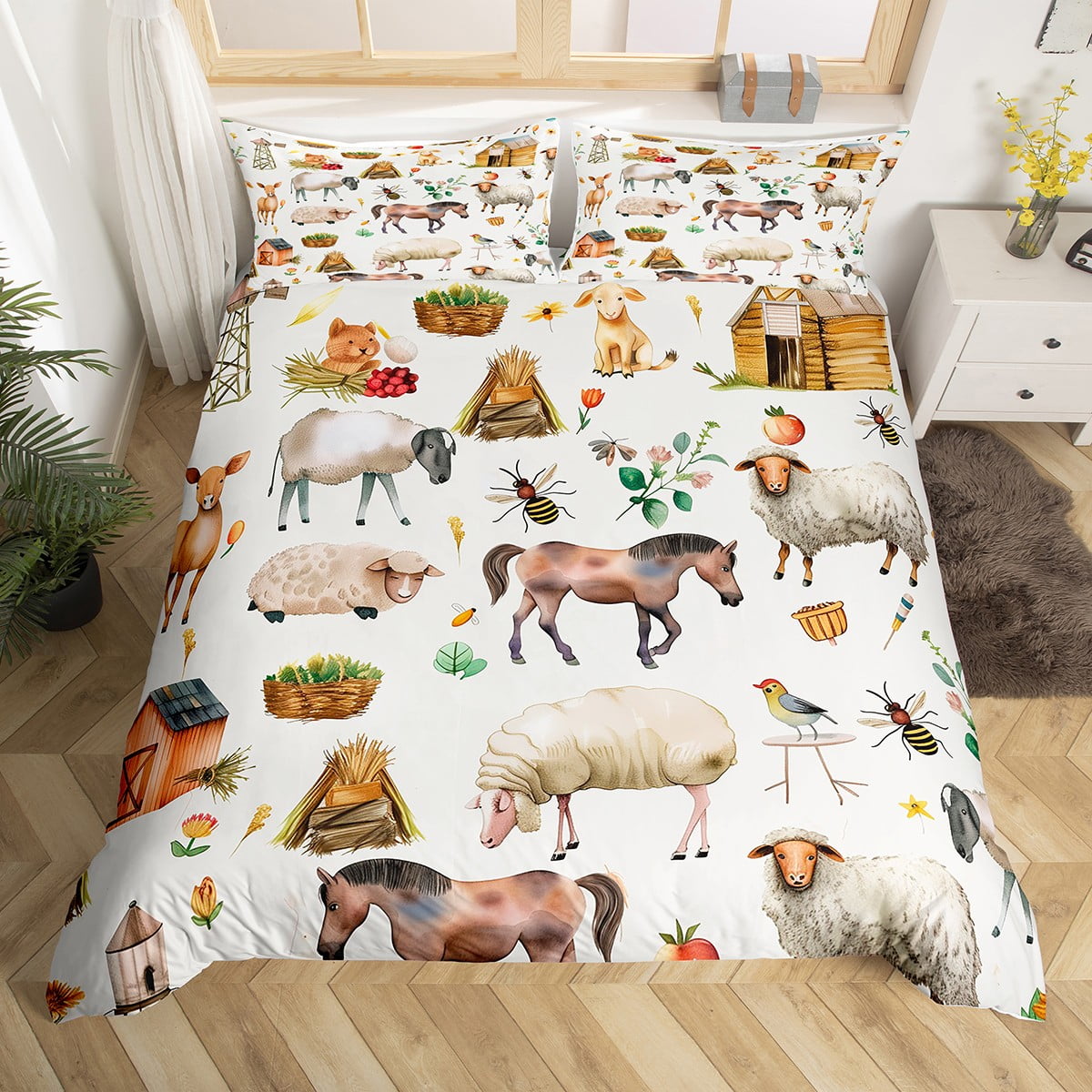 Sheep Bedding Set Horse Deer Twin Duvet Cover Cat Farmhouse Decor ...