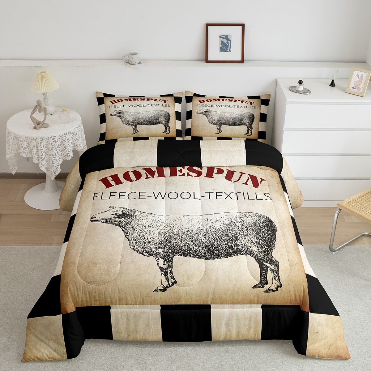 Sheep Bedding Set Queen Size, Rustic Farmhouse Comforter Set Country ...