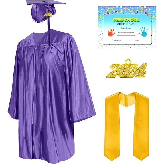Kids Shiny Cap Gown with Tassel 2025 Plus Gold Stole & Kids Certificate ...