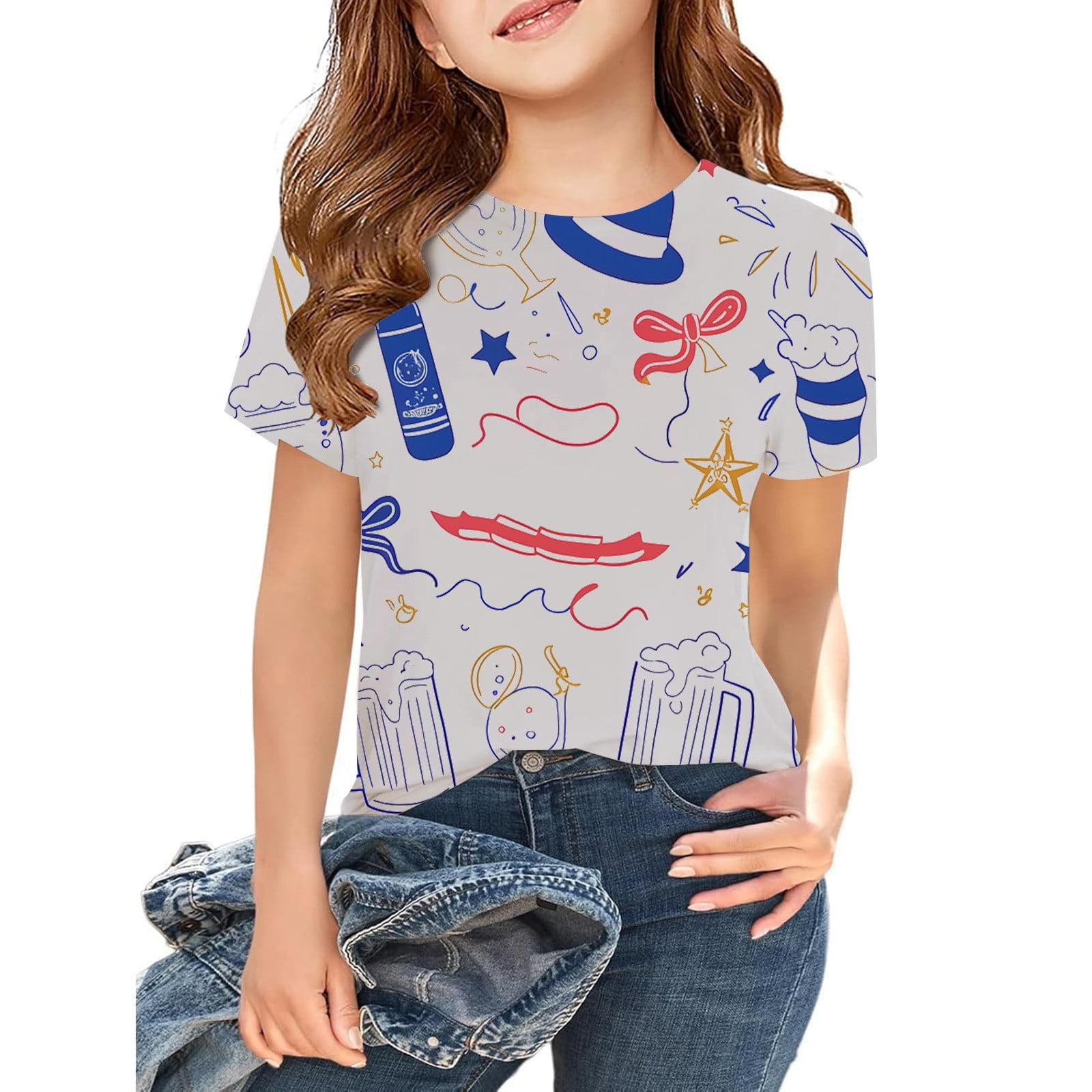 Kids Shirts For Girls Cartoon Short Sleeve Shirt For Girls Round Neck ...