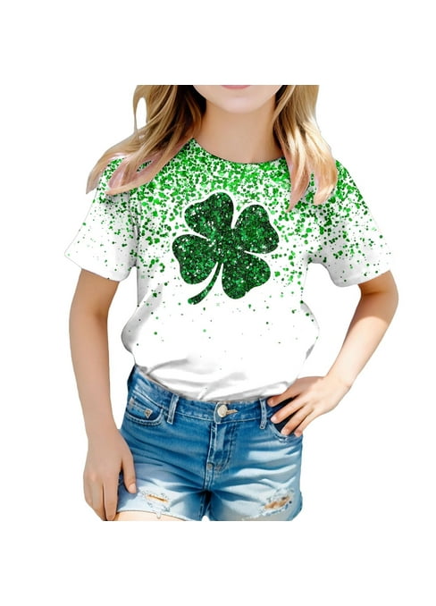 ANINEO Boys Girls St Patrick's Day T-Shirts Short Sleeve Irish Shamrock Shirt 4-14 Years ...